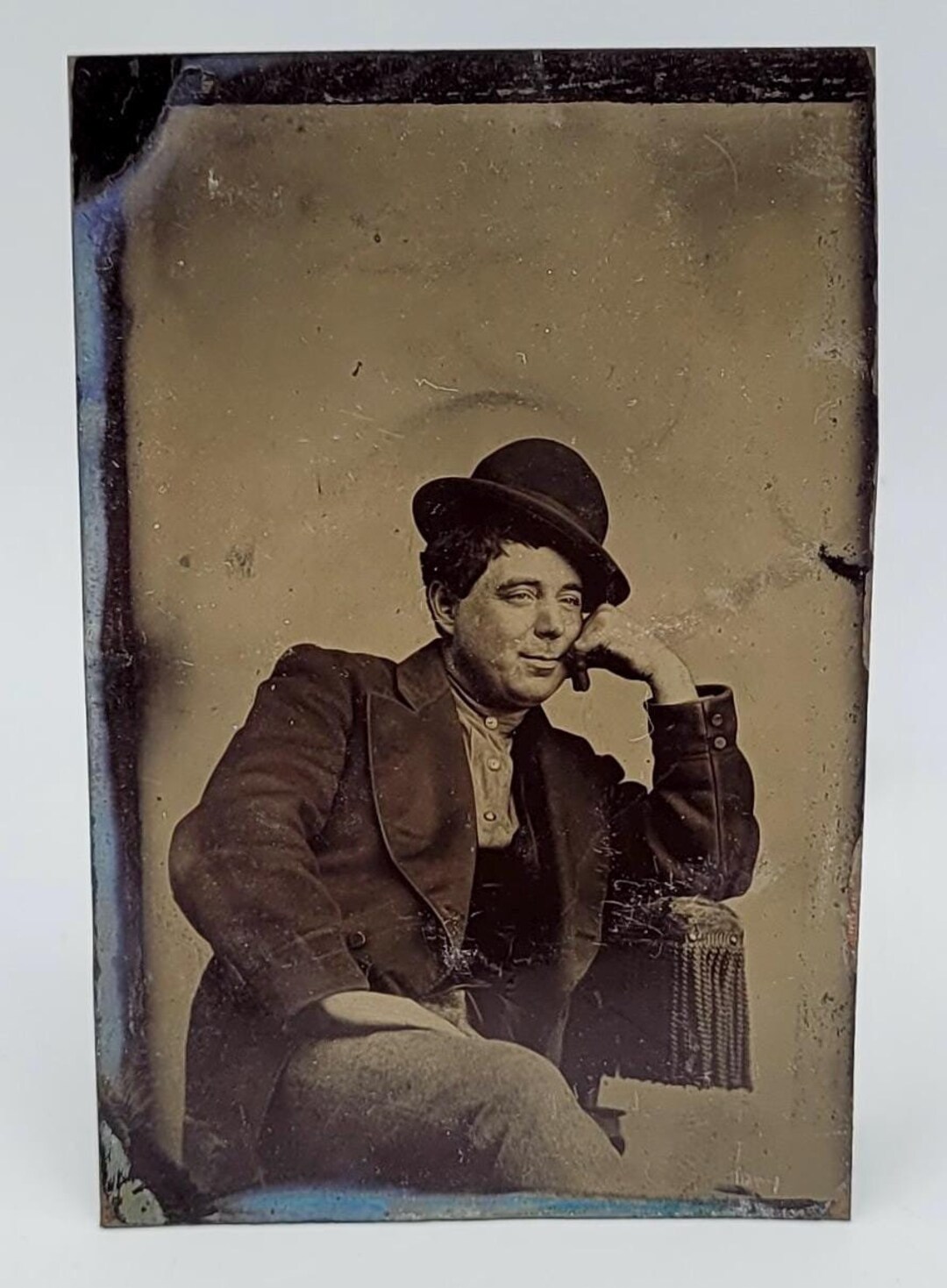 Leaned Back in His Bowler Hattintype Photoman Hand to Cheekproject ...