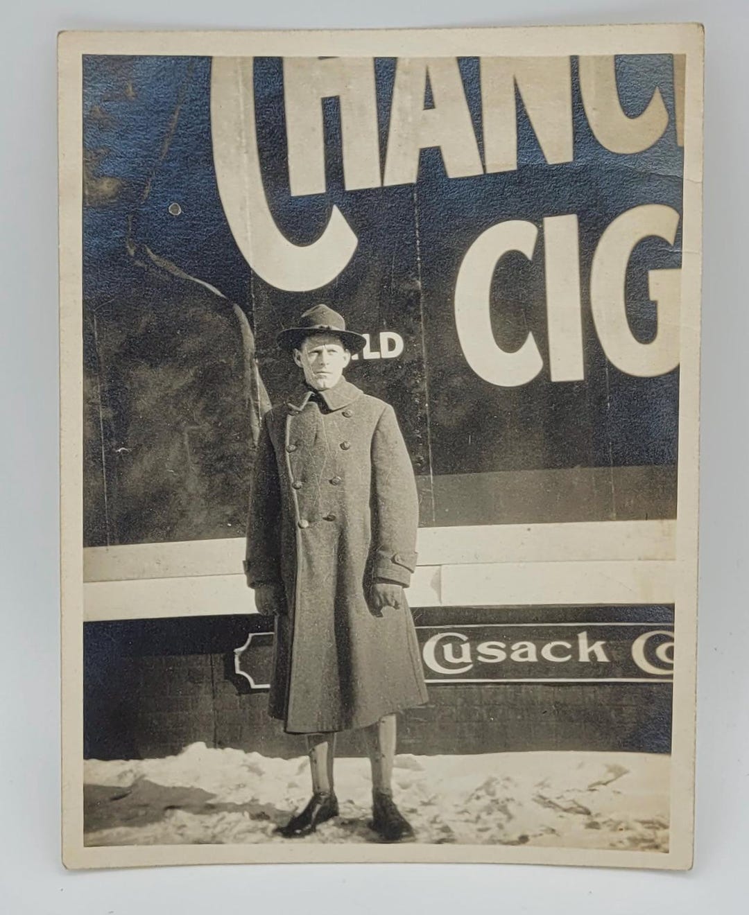 Partial Sign Chance Cigarettesvintage Photowwi Era Soldier in Hat and ...