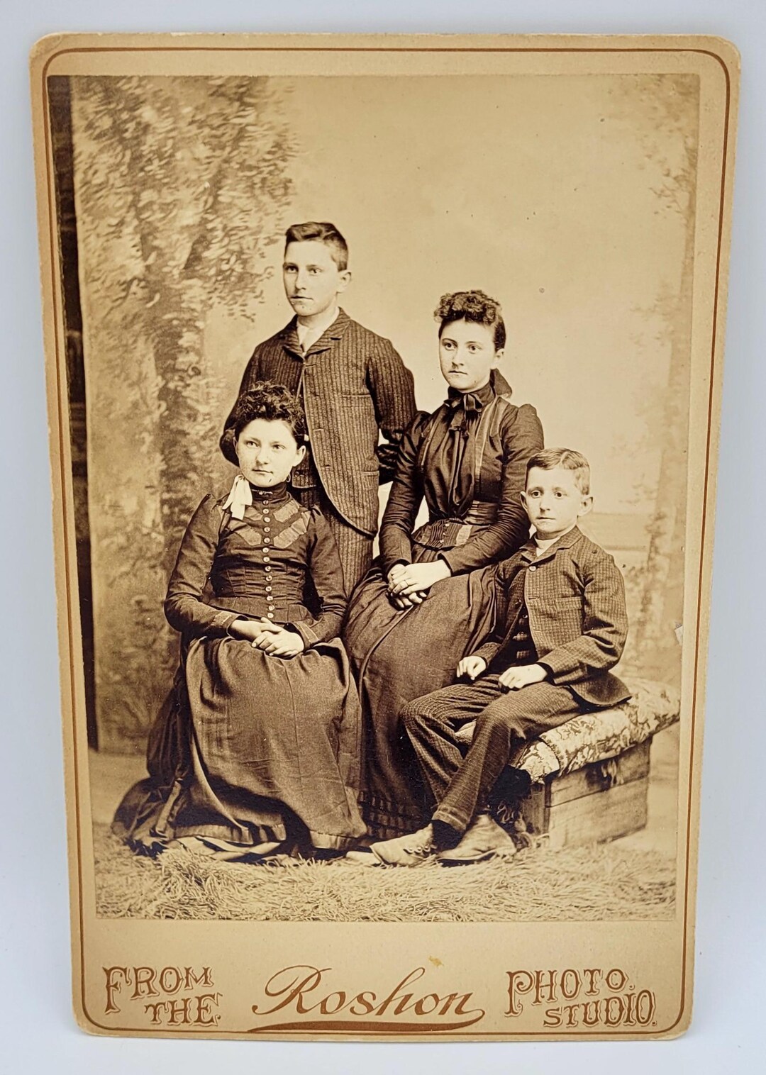 Four Siblings~cabinet Card Photo~victorian Era Family Photo~trees ...