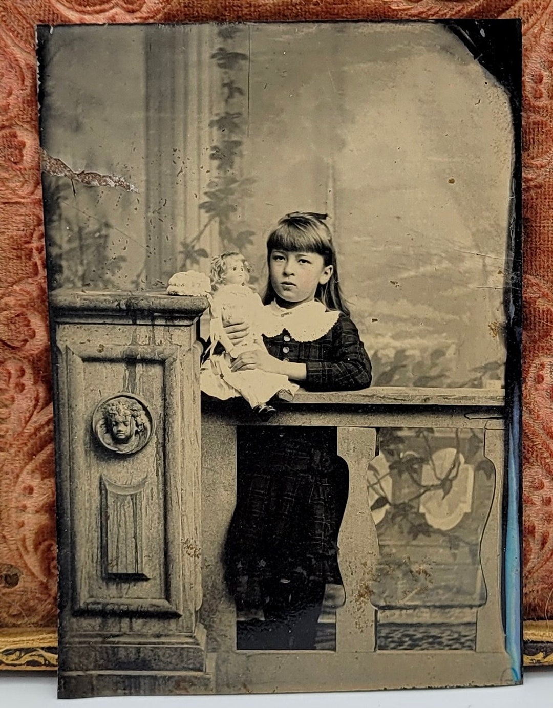 Tintype Photo Girl Holding a Doll~doll's Bonnet Taken off for the Photo ...