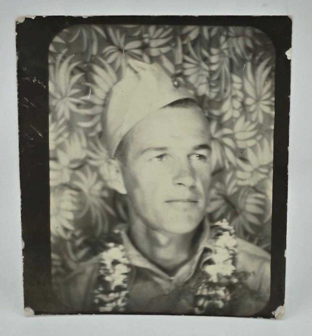 1942 Vintage Photo Booth Pic~soldier Wearing Lei~hawaiian Print ...