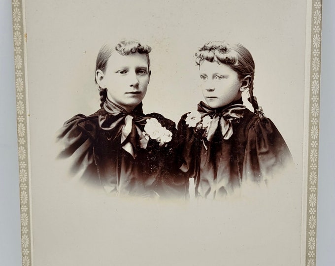 Two Girls Cabinet Card Photo Sisters Photo Wearing Matching Dresses - Etsy