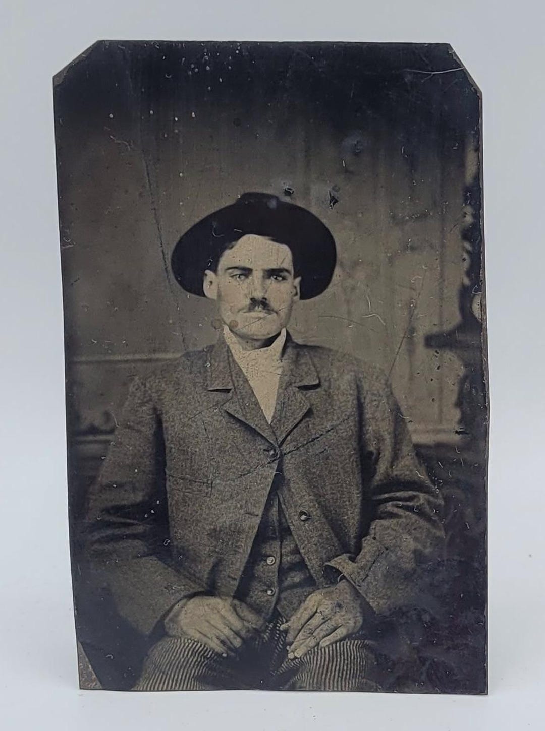 Cowboy Western Type Man~tintype Photo~handsome in Hat~mustache~great ...
