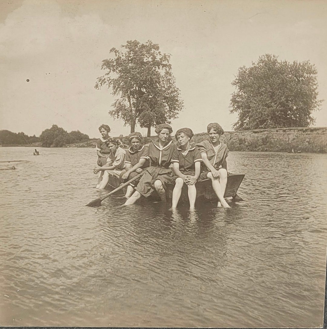 Women in Rowboat~antique Photo~wearing Edwardian Era Swimming Suits ...
