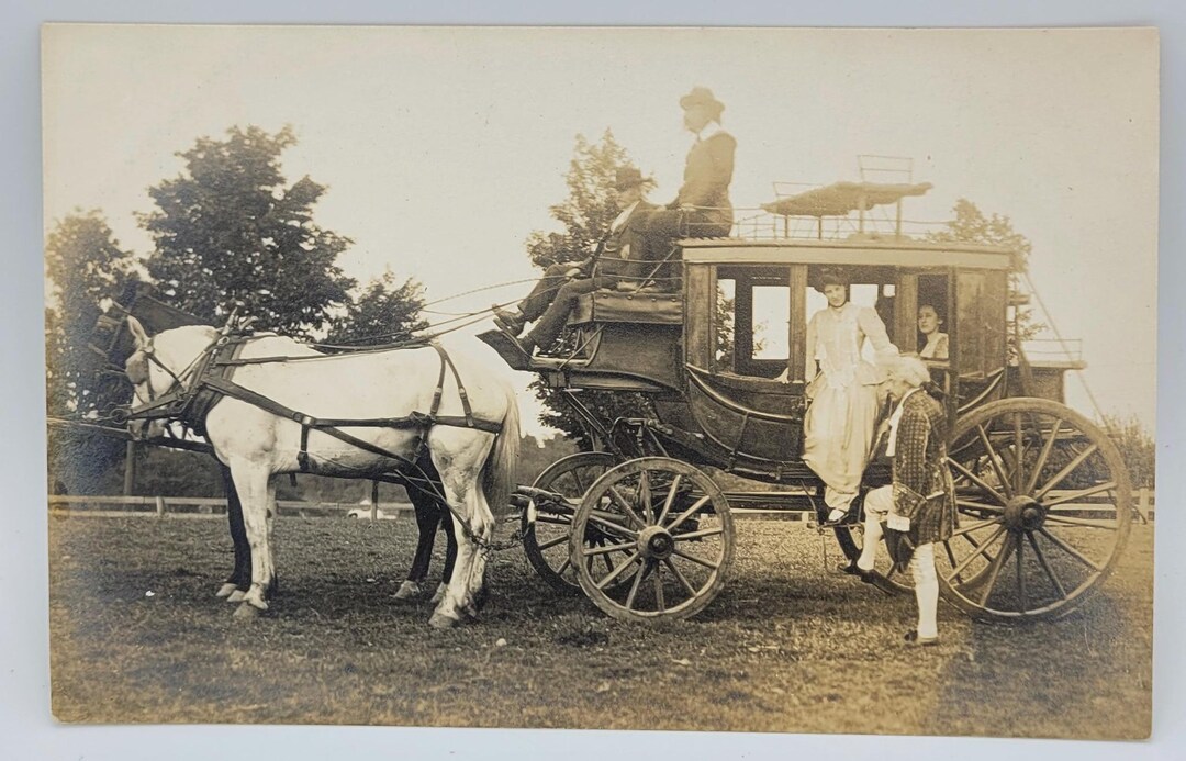 Stagecoach Pulled by Team of Horsesrppcpeople Dressed in Colonial ...