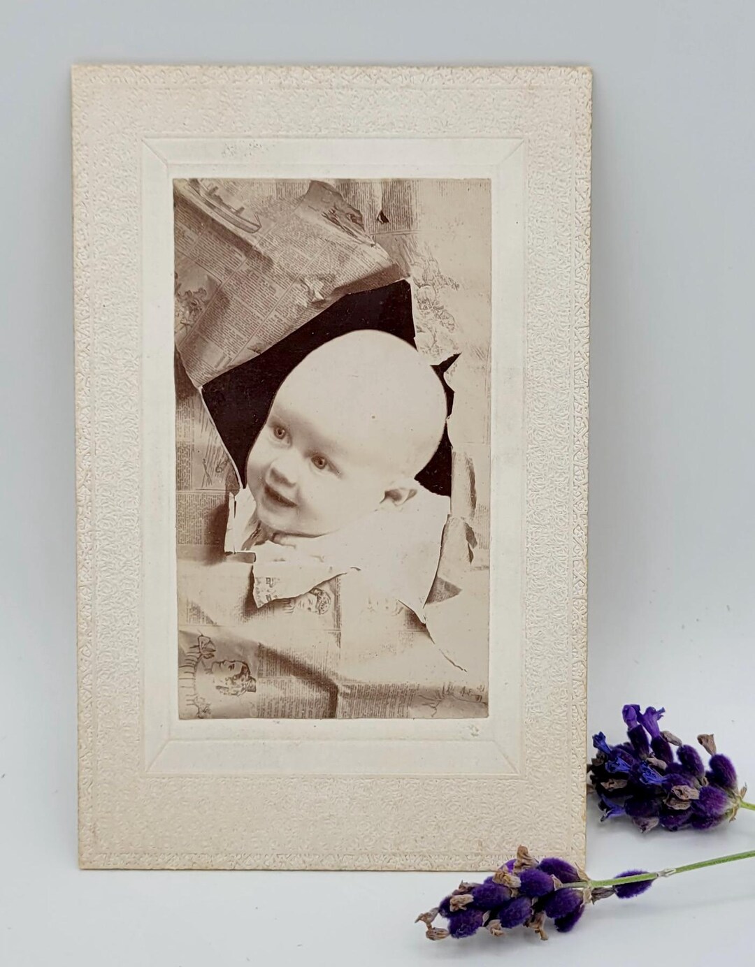 Baby Popping Head Through Newspapersmall Antique Photoid'd Name - Etsy