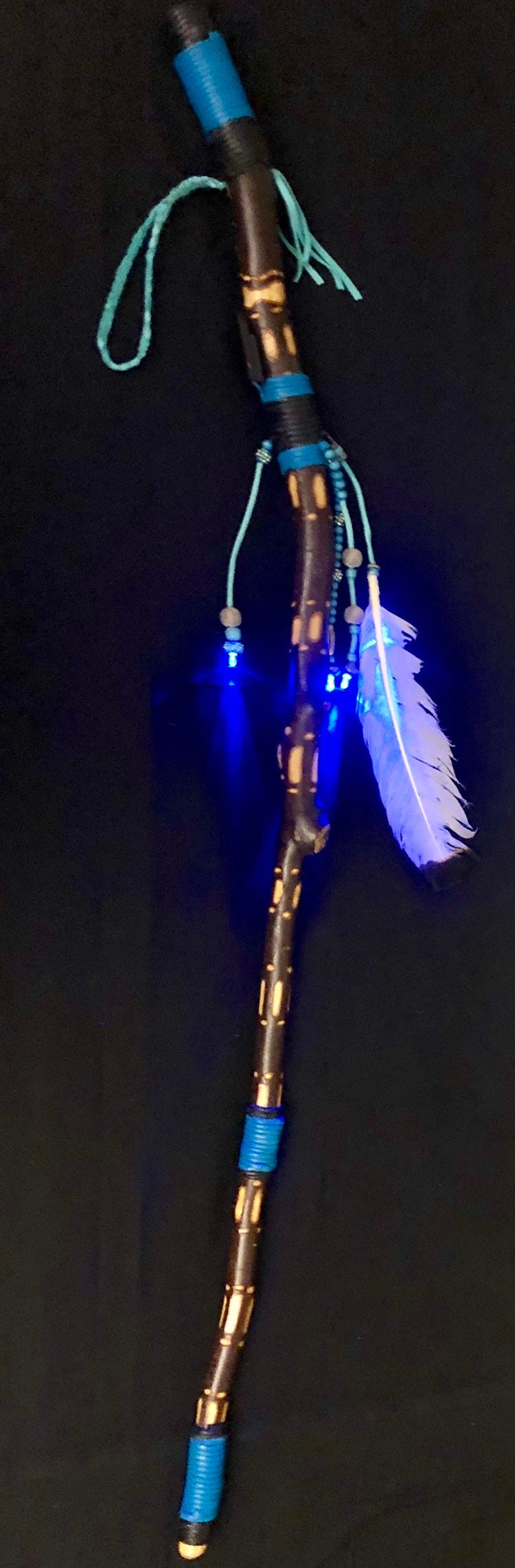 Walking stick with LED lighting, Native American decortive walking stick