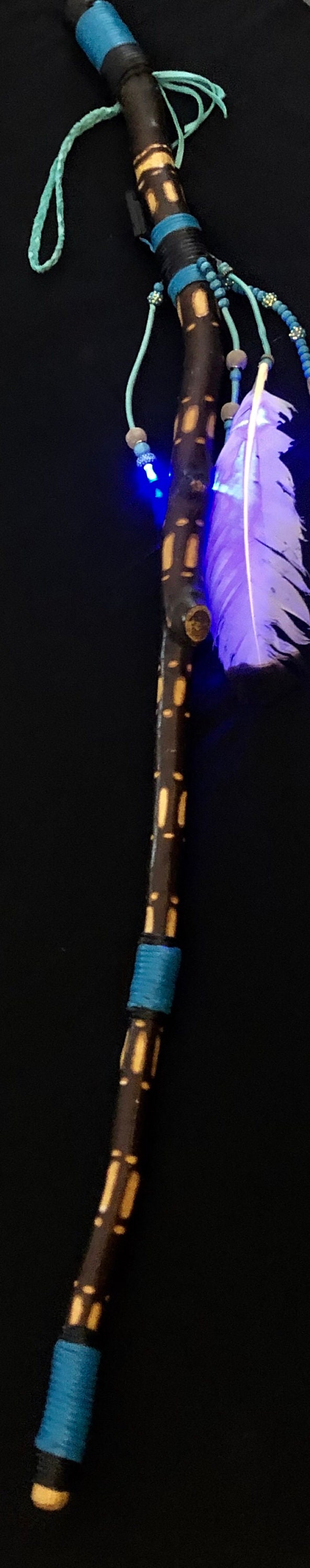 Walking stick with LED lighting, Native American decortive walking stick