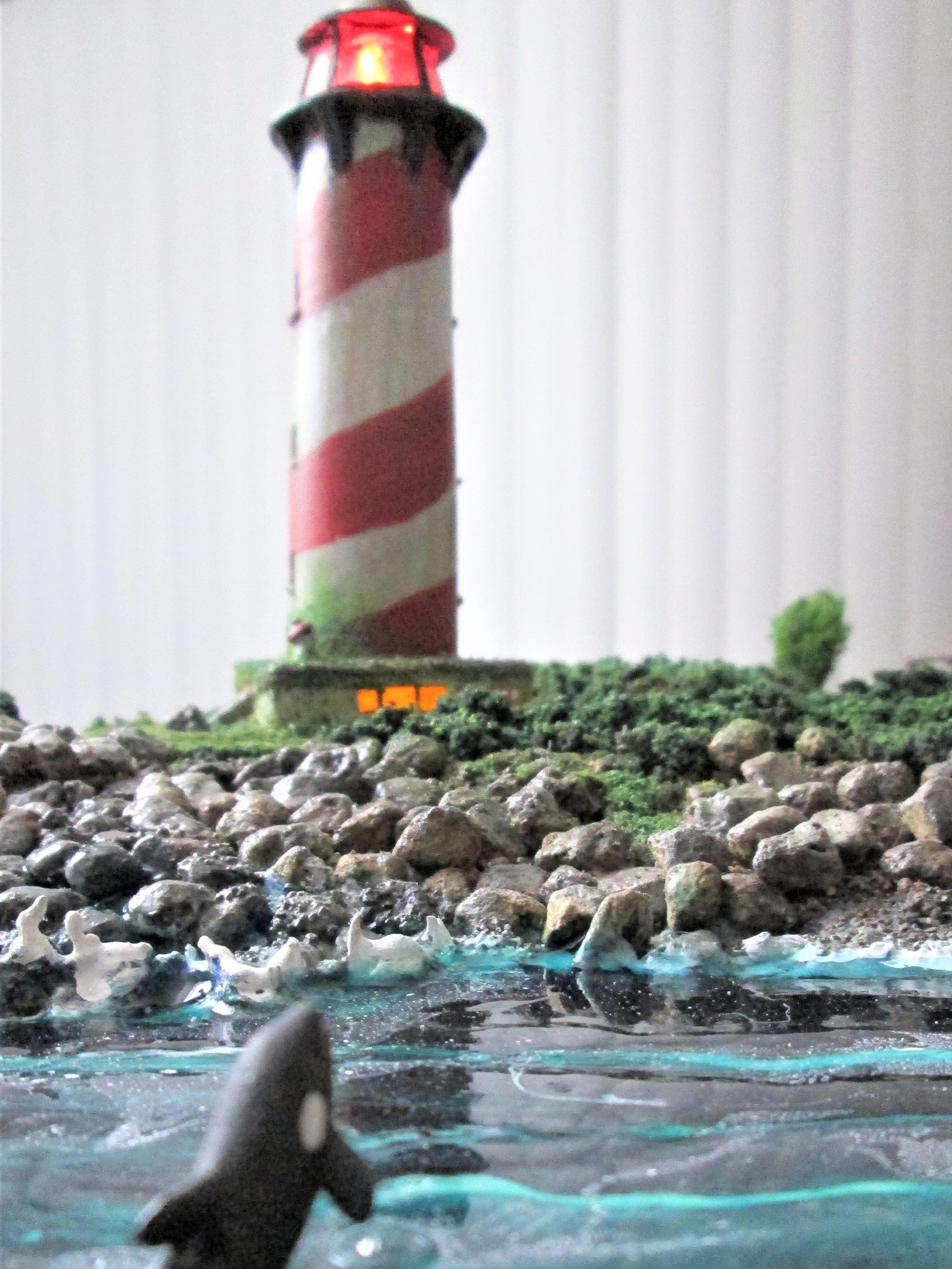 Miniature Sculpture with working lights, Diorama, Light house, Maine ...
