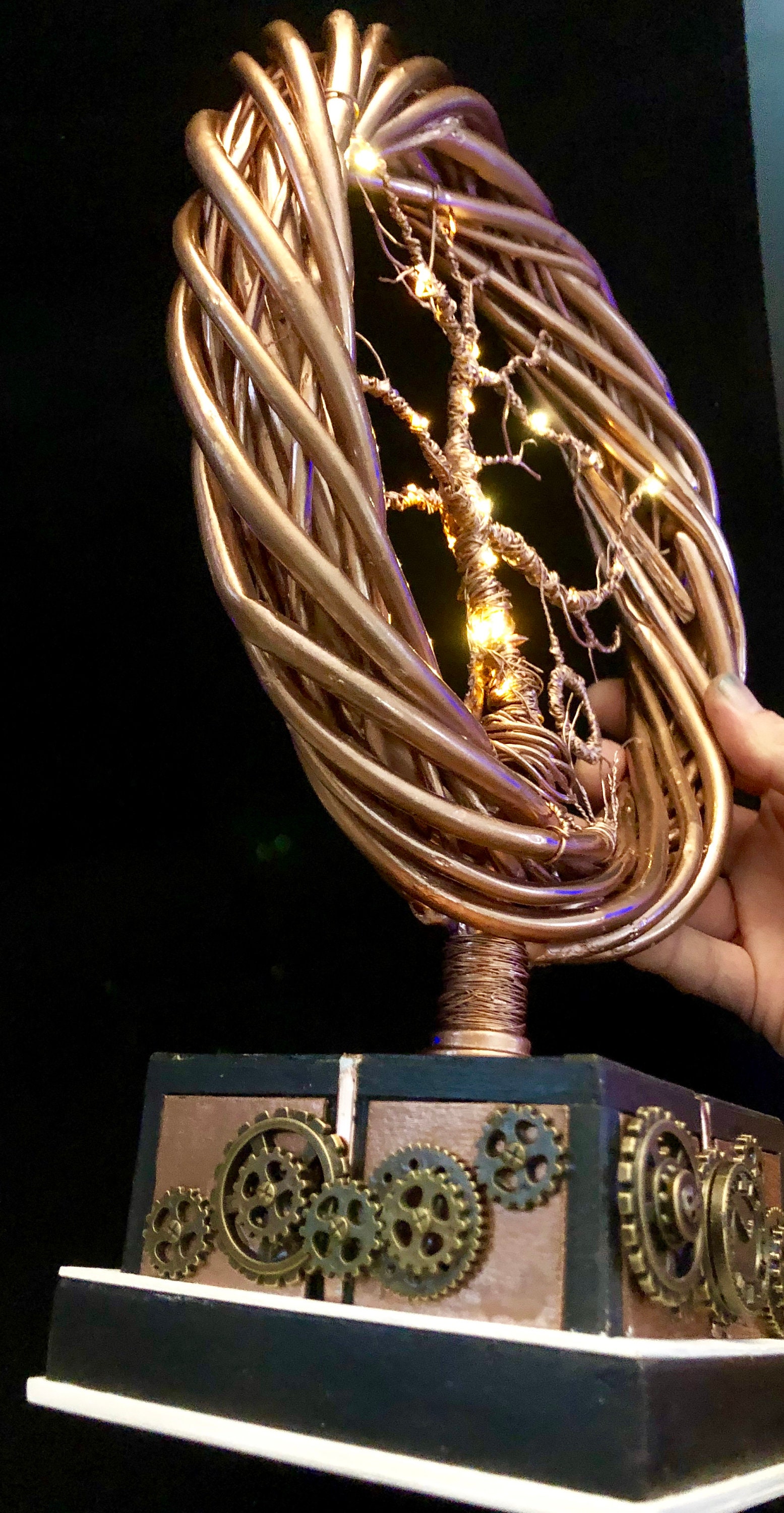 Wire tree and light sculpture