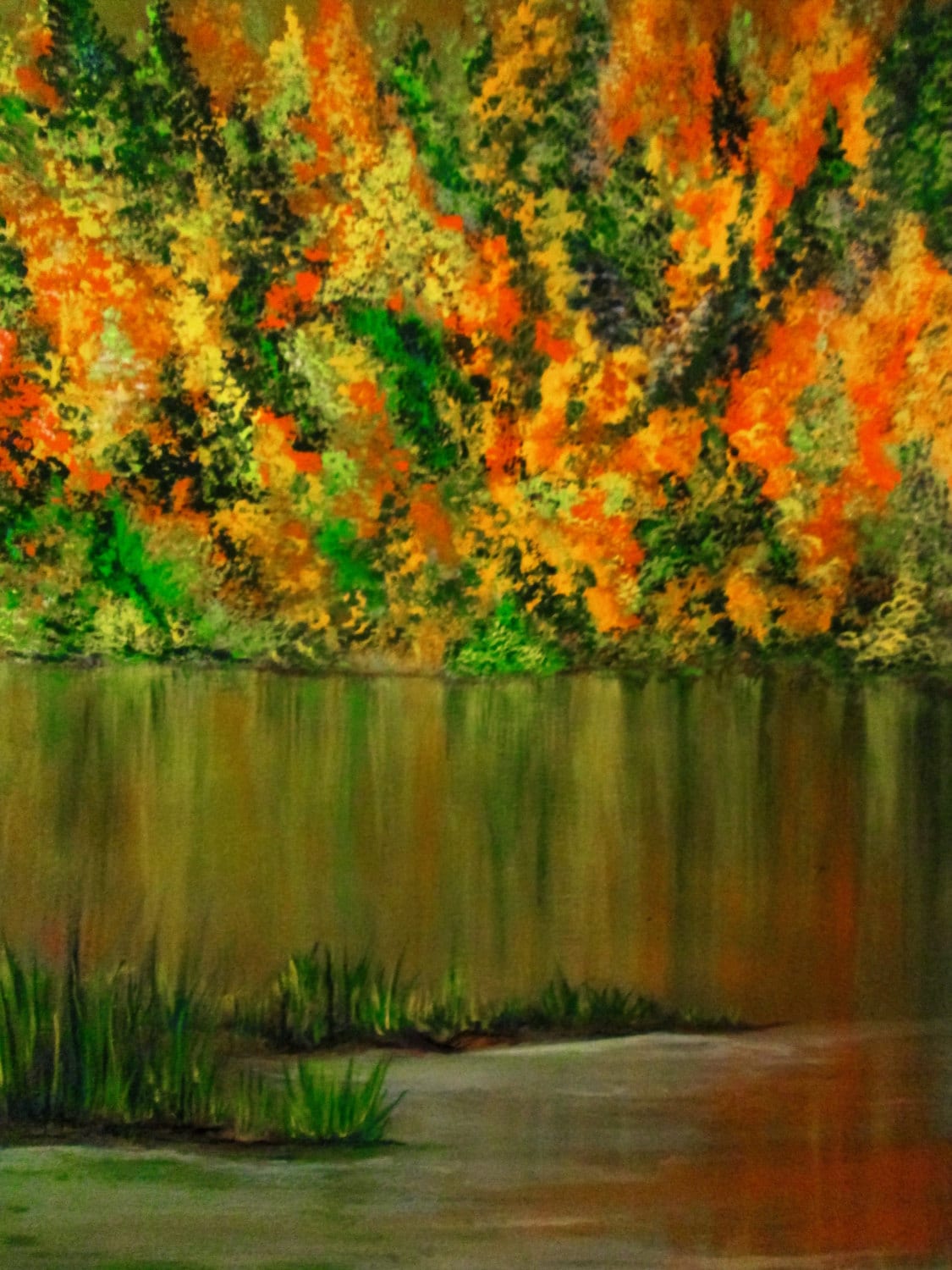Scenic acrylic painting Fall Reflections Print
