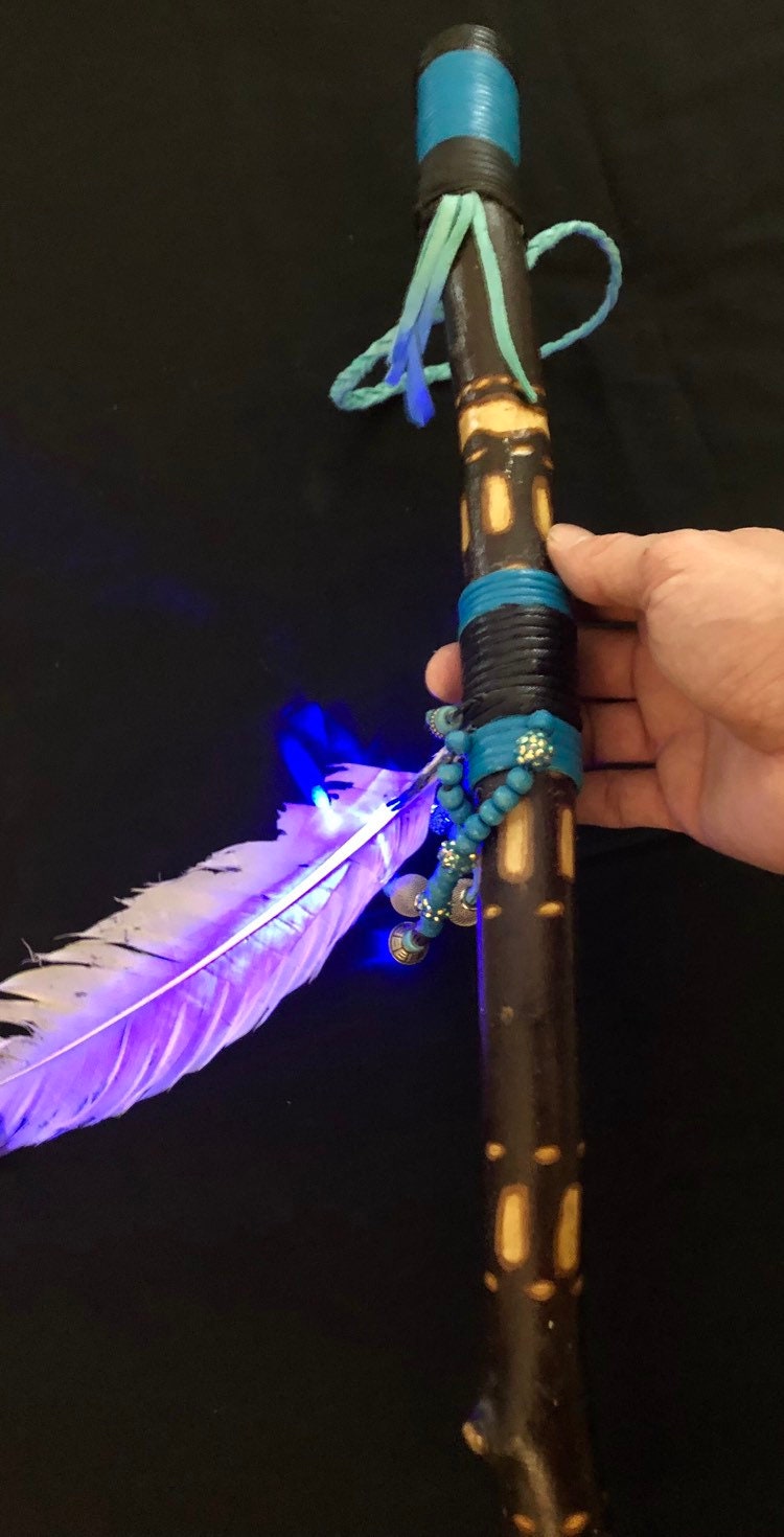 Walking stick with LED lighting, Native American decortive walking stick