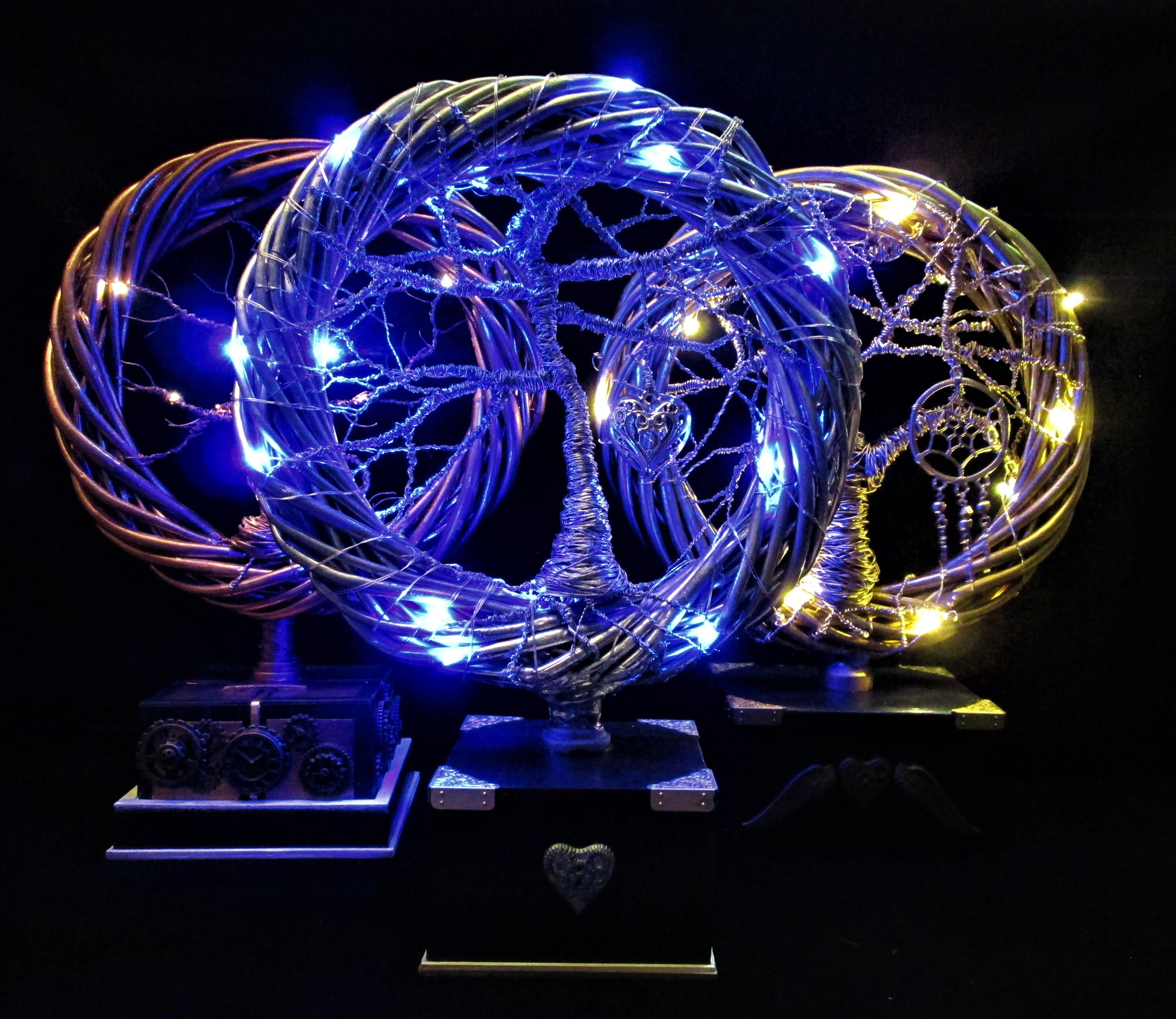 Wire tree and light sculpture