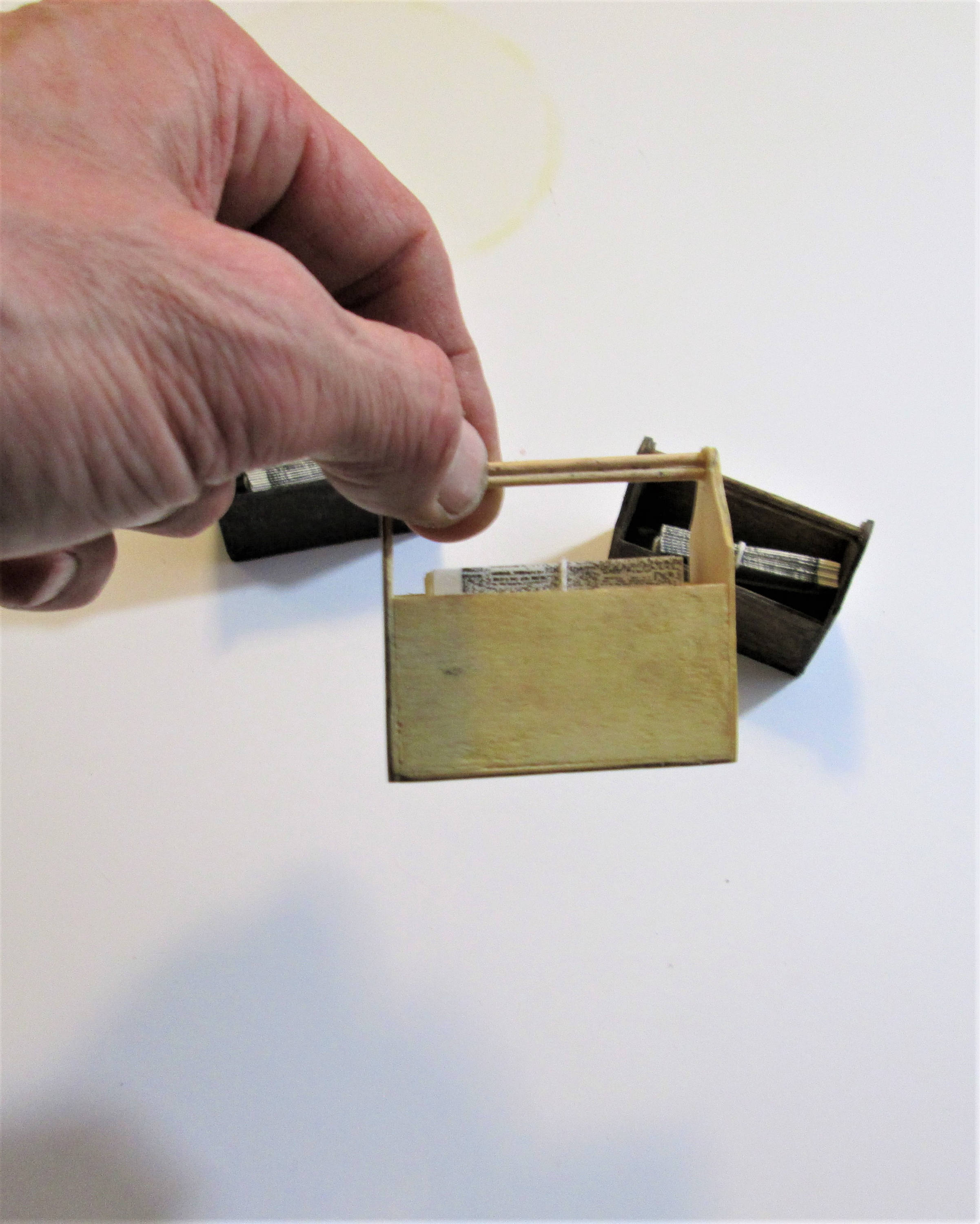 1:12 miniature newspaper and or magazine box. Miniature stained boxes