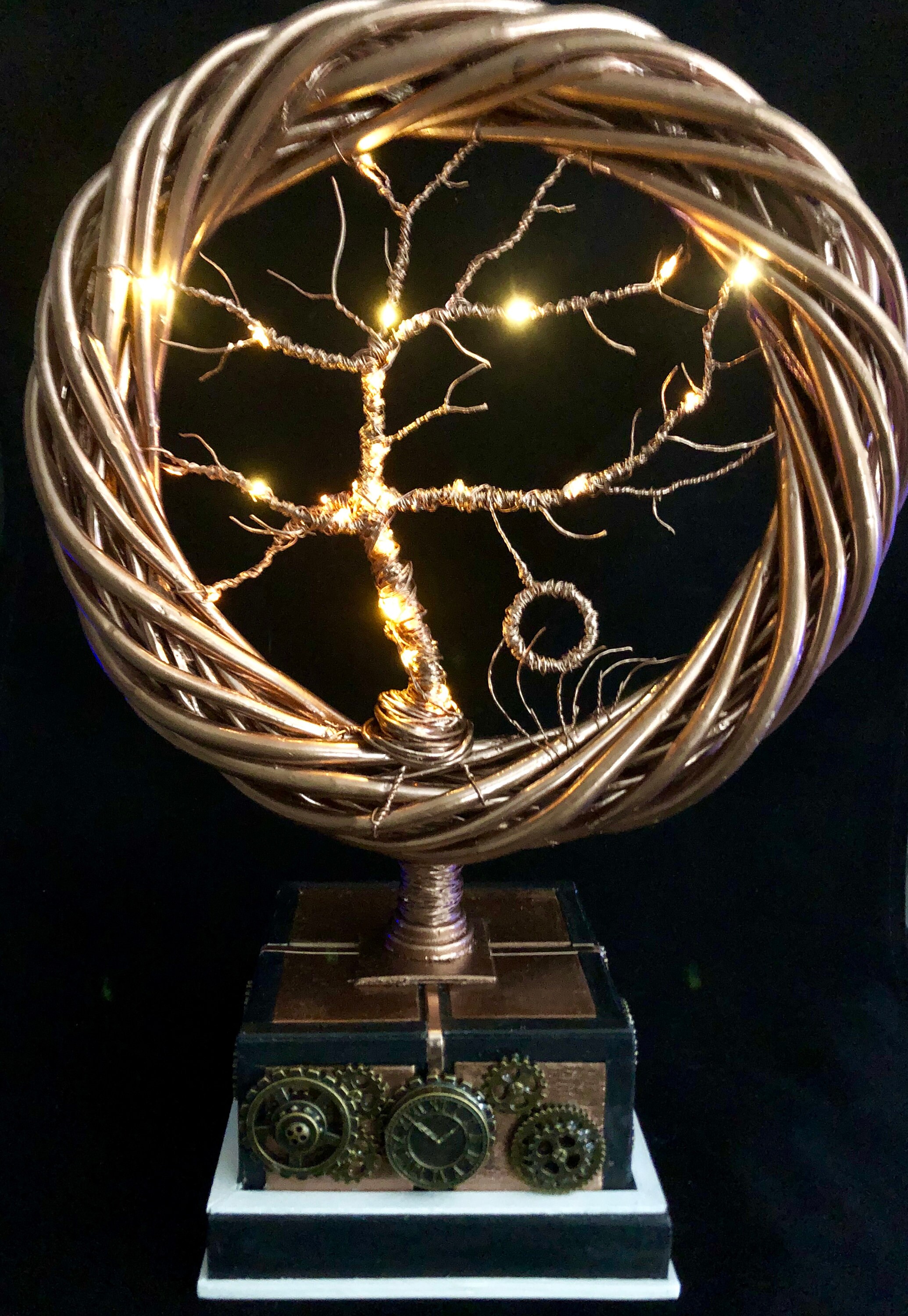 Wire tree and light sculpture