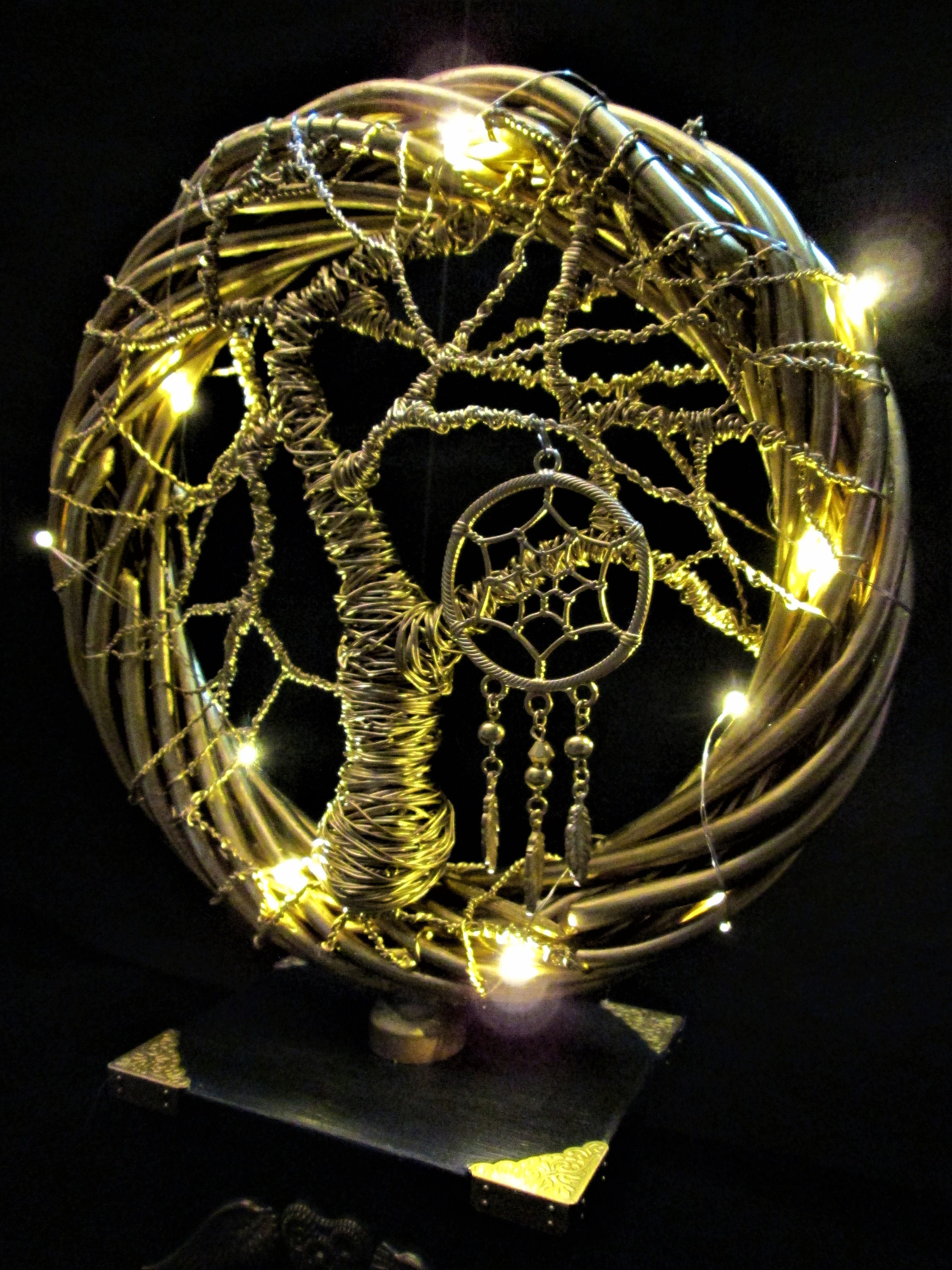 Wire tree and light sculpture