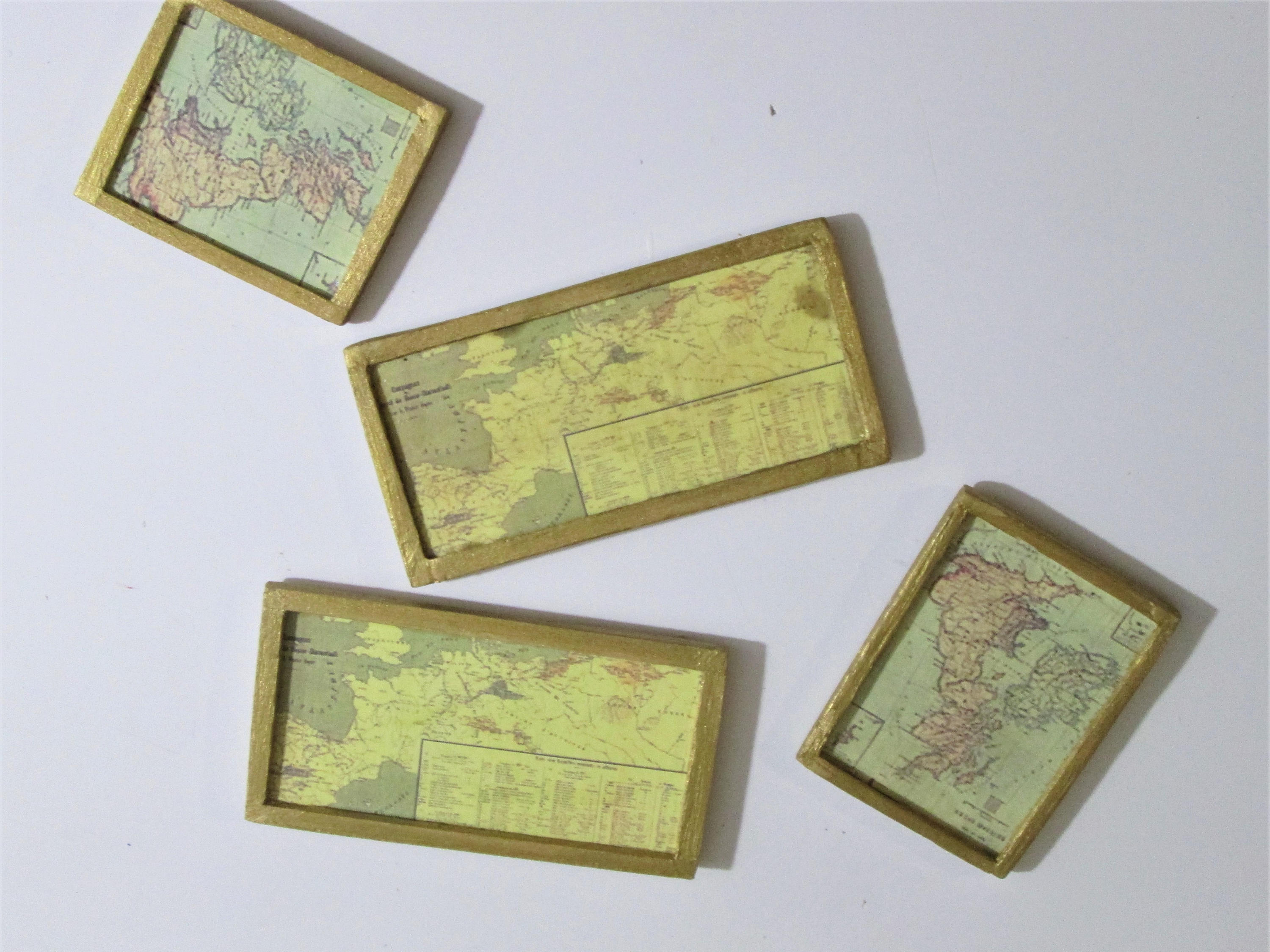 1:12 Dollhouse maps set of two, mini maps, old maps, gold framed maps
