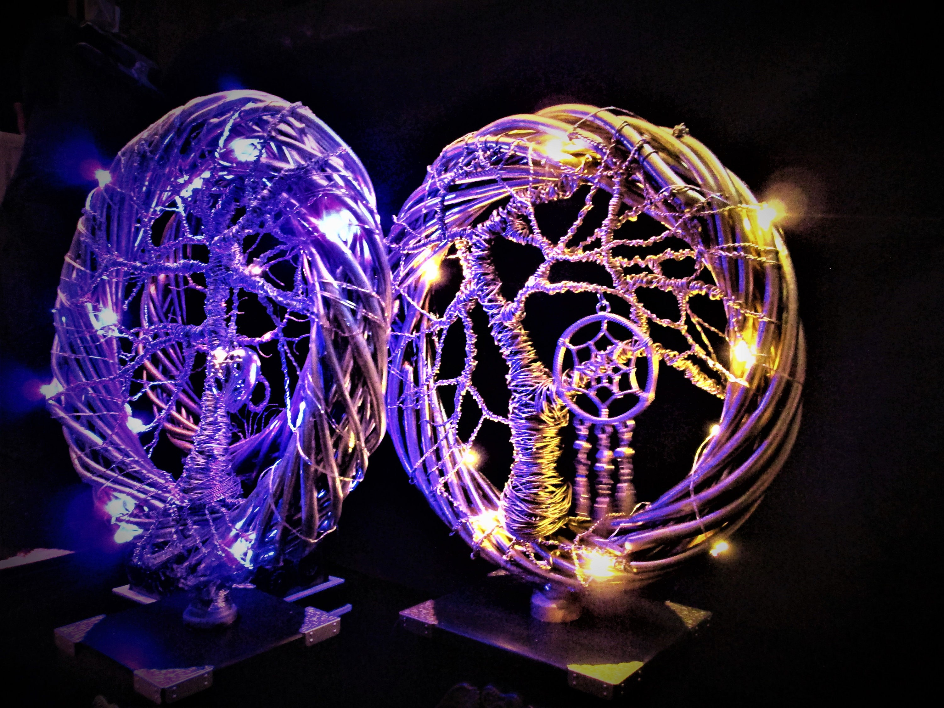 Wire tree and light sculpture