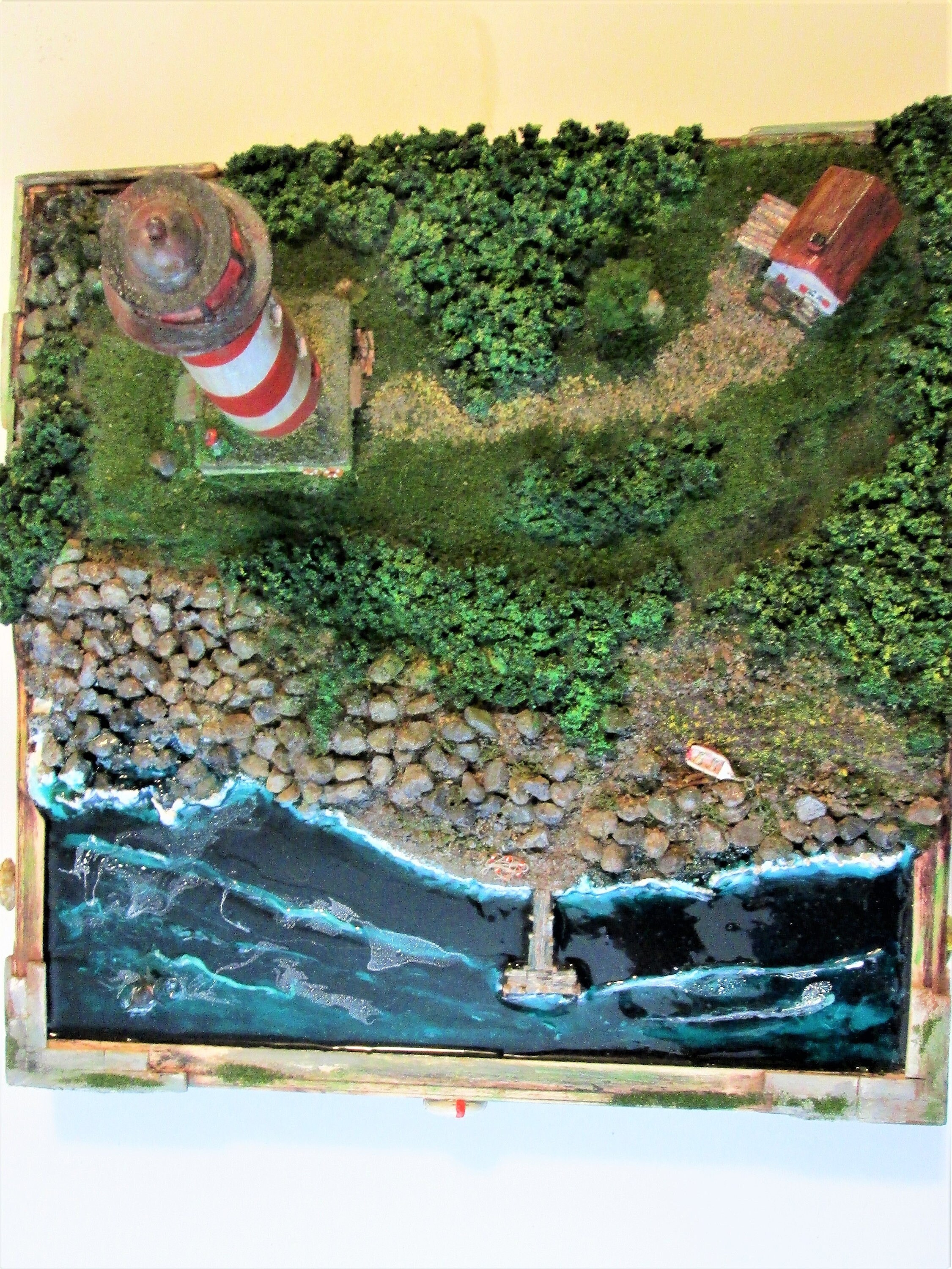 Miniature Sculpture with working lights, Diorama, Light house, Maine ...