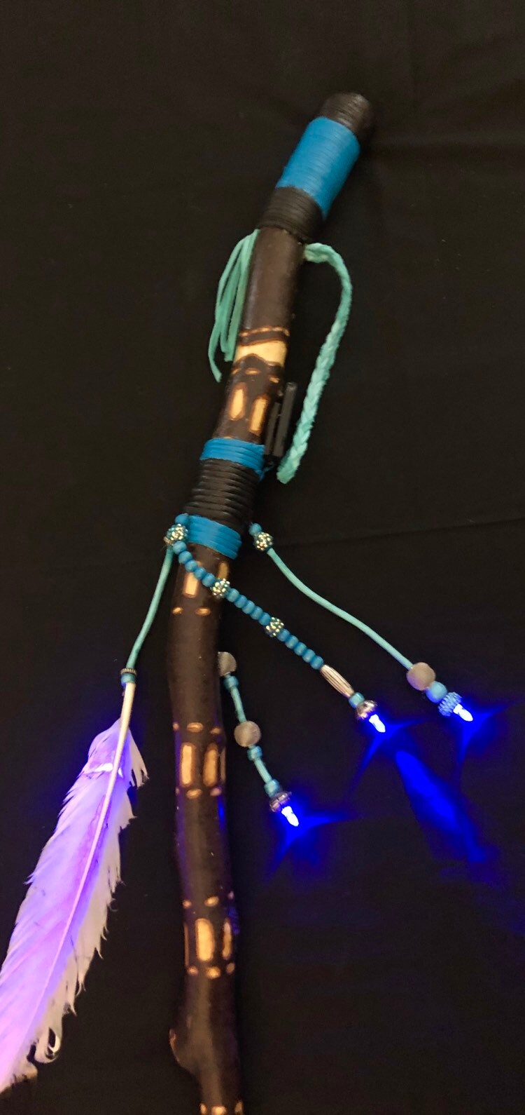 Walking stick with LED lighting, Native American decortive walking stick