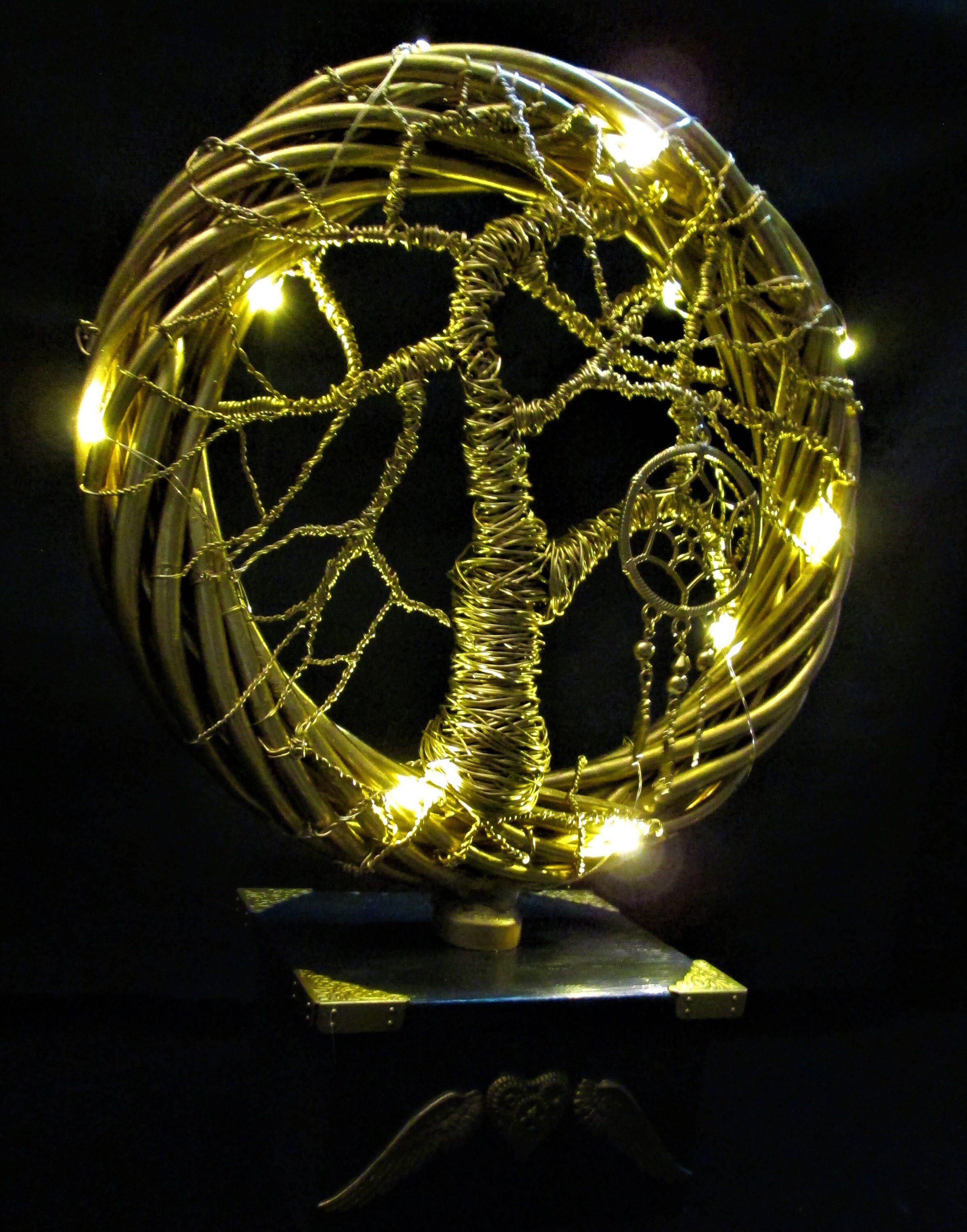 Wire tree and light sculpture