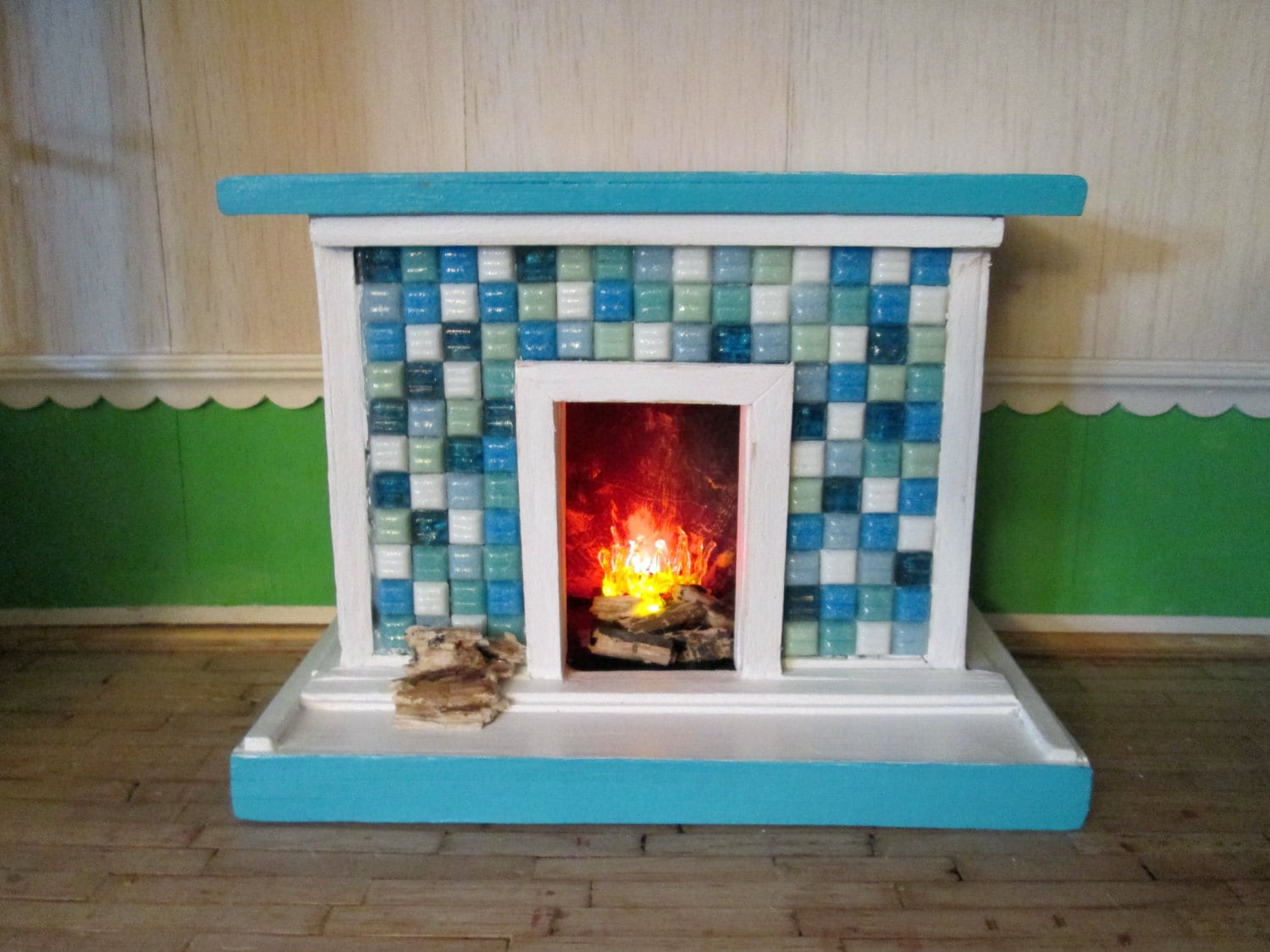 1:12 Dollhouse fireplace, miniature fireplace, tiled fireplace, LED ...