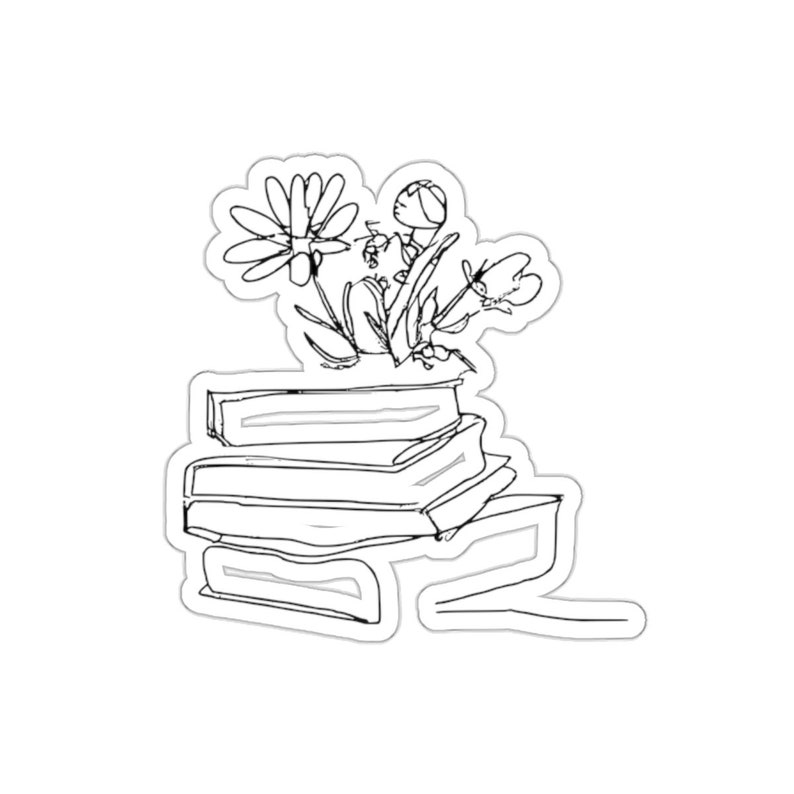 Minimalist Book Stack With Wildflowers Kiss-cut Sticker - Etsy