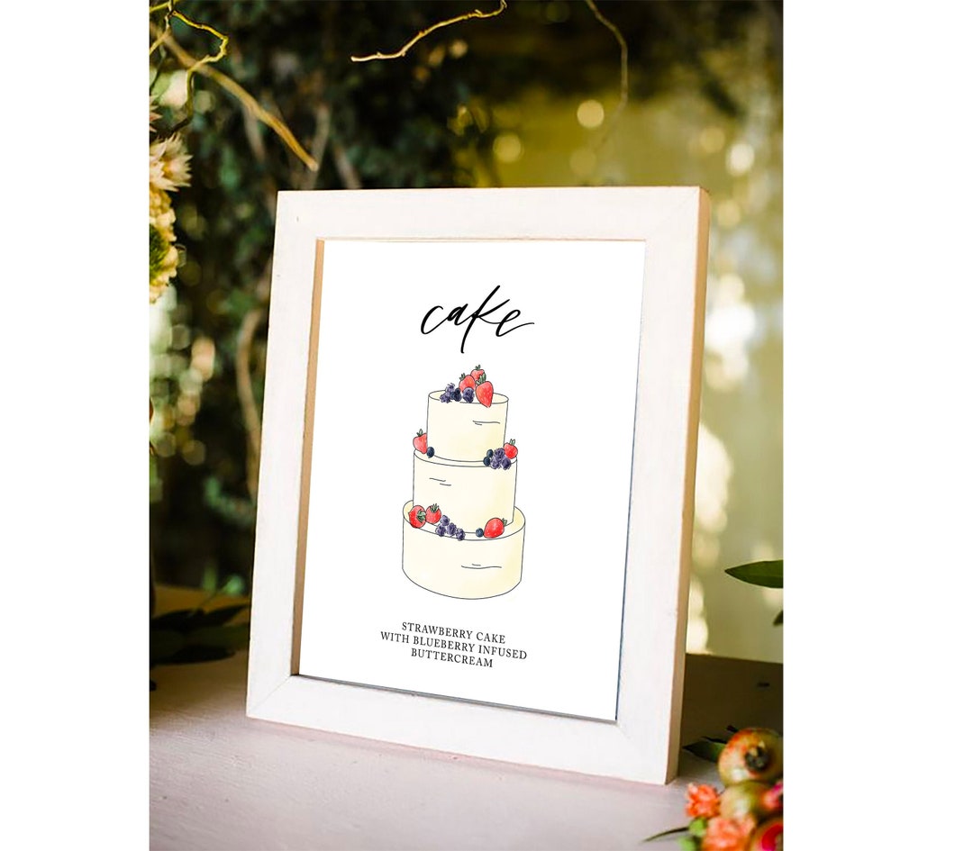 CUSTOM Cake Flavor Wedding Sign Illustrated Cake Sign Dessert Menu Cake ...