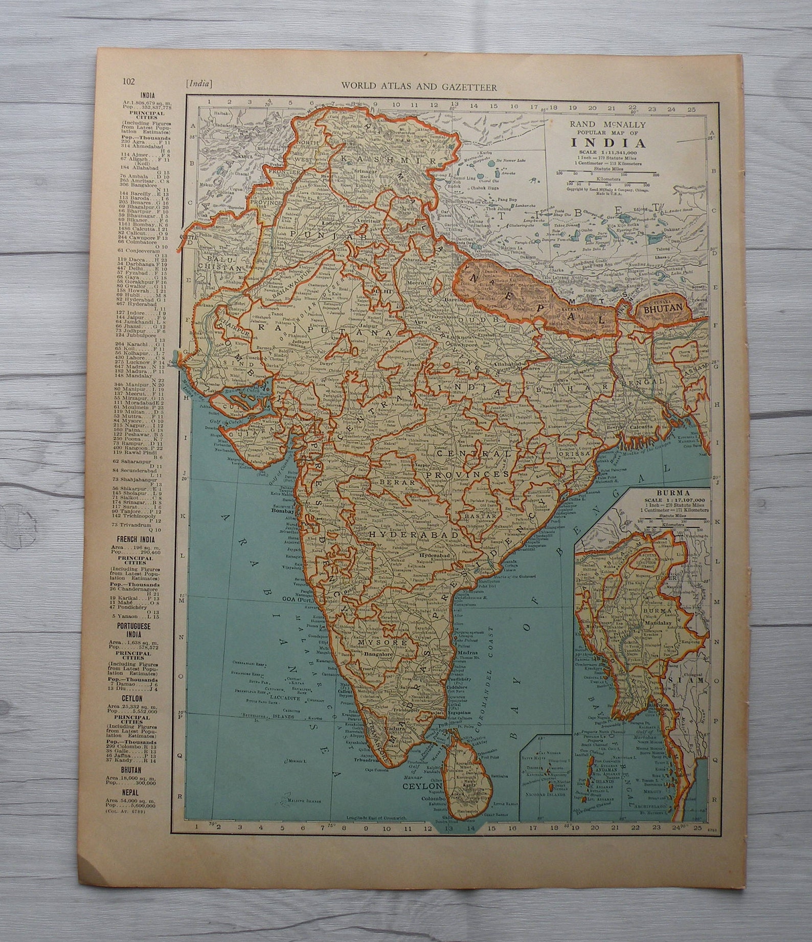 1937 India WWII Era Map Vintage Map Antique Map of India | Etsy