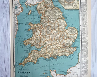 England Wales Map Vintage 1940 WWII Era Map Historian Gift - Etsy