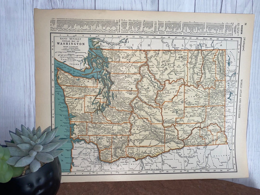 Washington State Map 1940, Cool Old Map to Frame, Washington Gift Idea ...