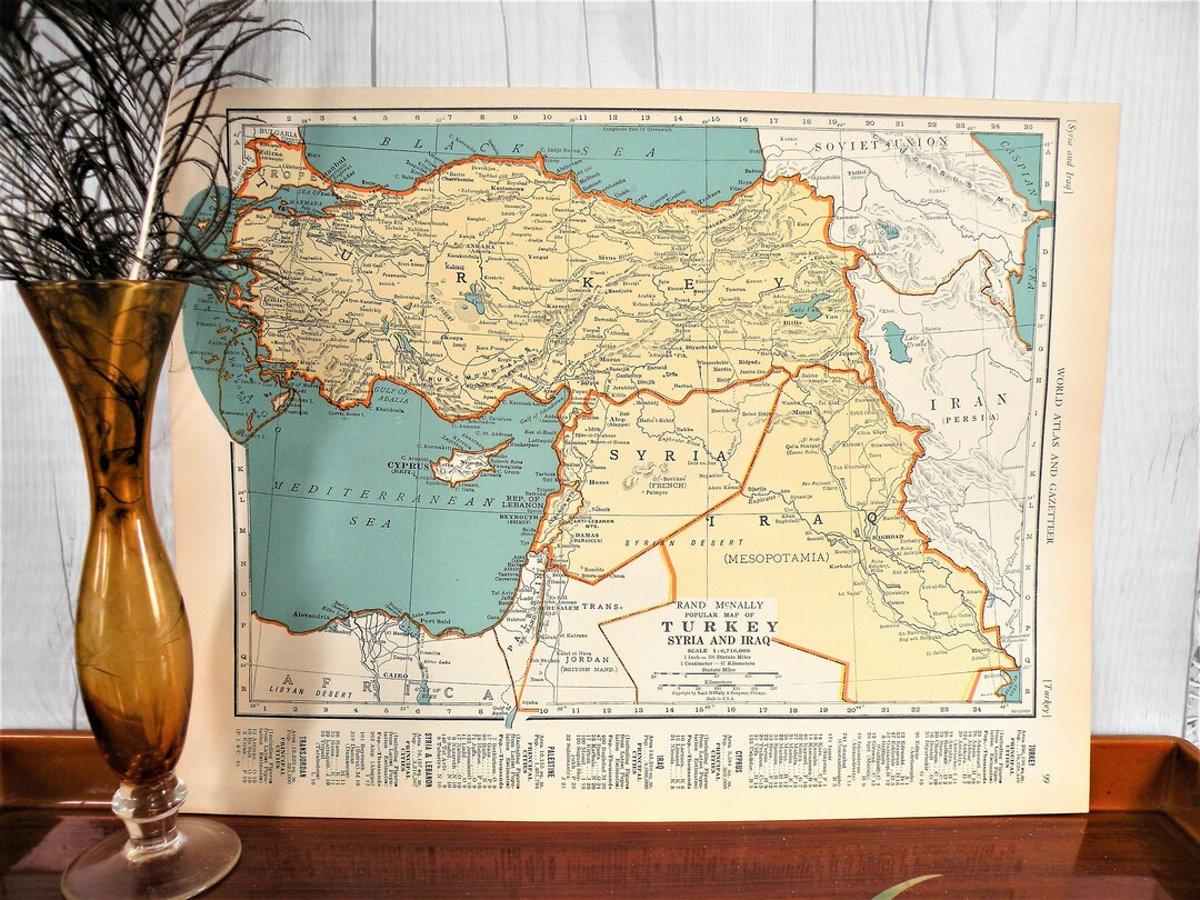Vintage Map of Turkey, Syria, Iraq 1940 Historical Print, WWII Map of ...