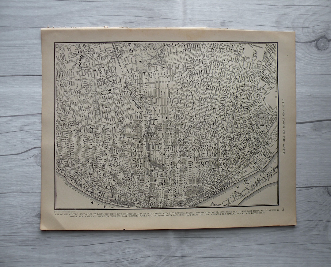 St. Louis City Map 1937, WWII Era Map, Cool Vintage City Maps, Office ...