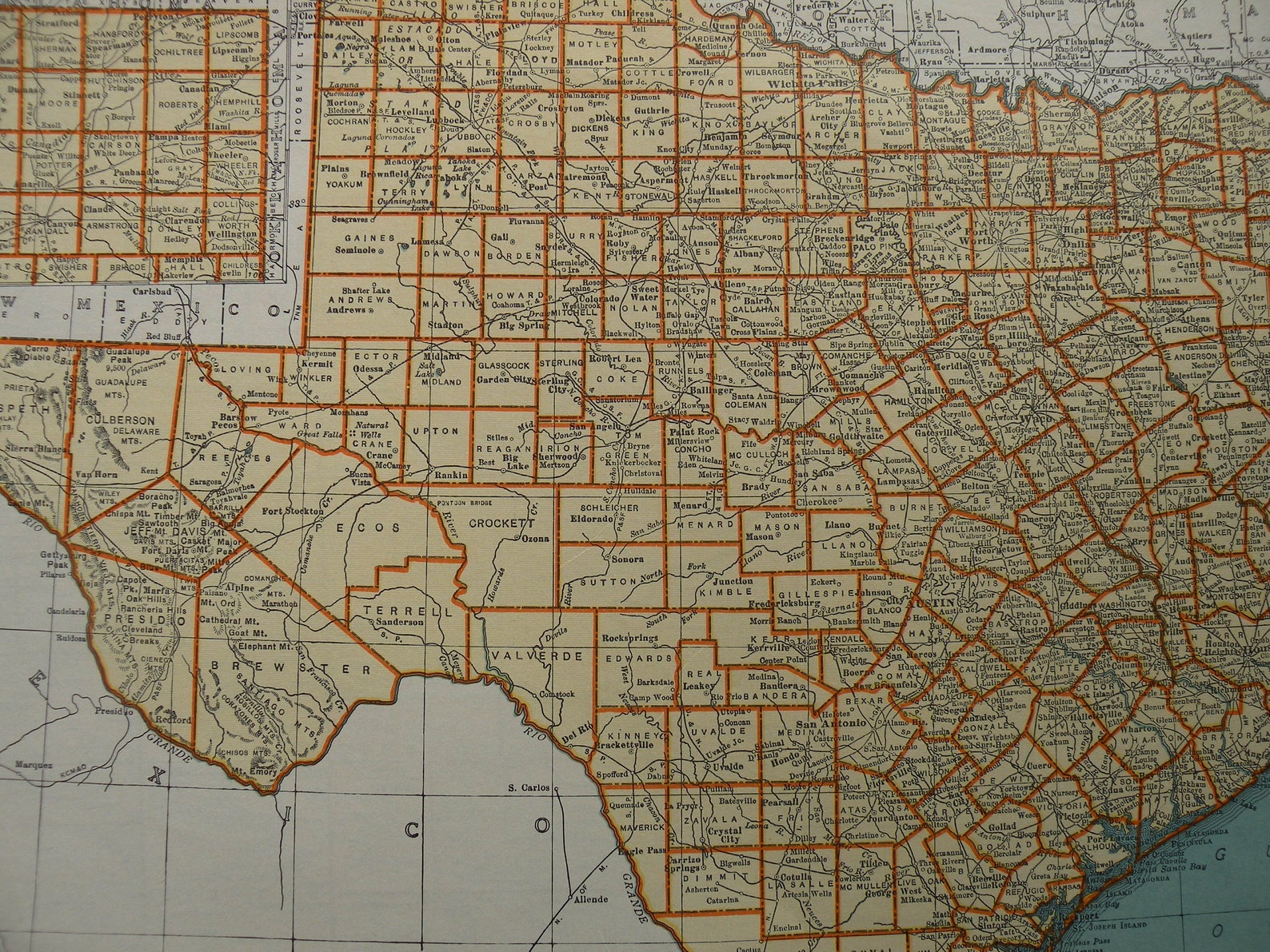 1937 Texas WWII Era Map Cool Vintage Map Antique Map of | Etsy