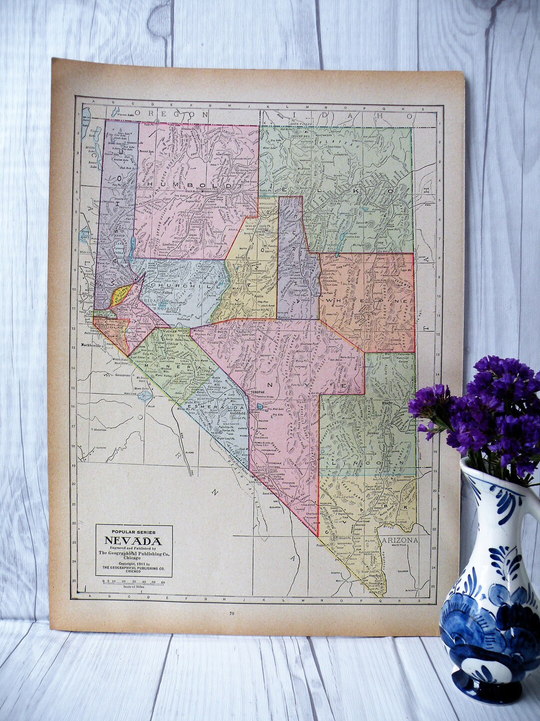 1911 Nevada Antique Map // Home Decor // Beautiful Old Map // Maps of ...