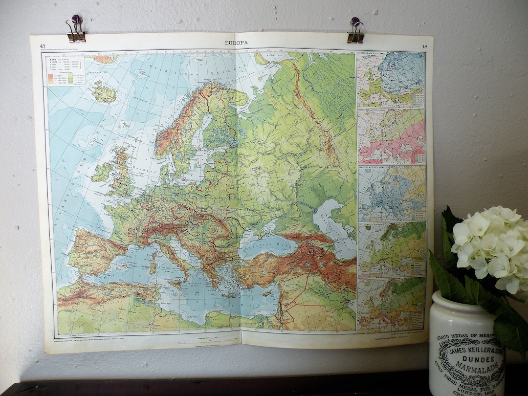 Vintage Europe Map Art, Authentic Map Circa 1928, Holiday Gift for ...