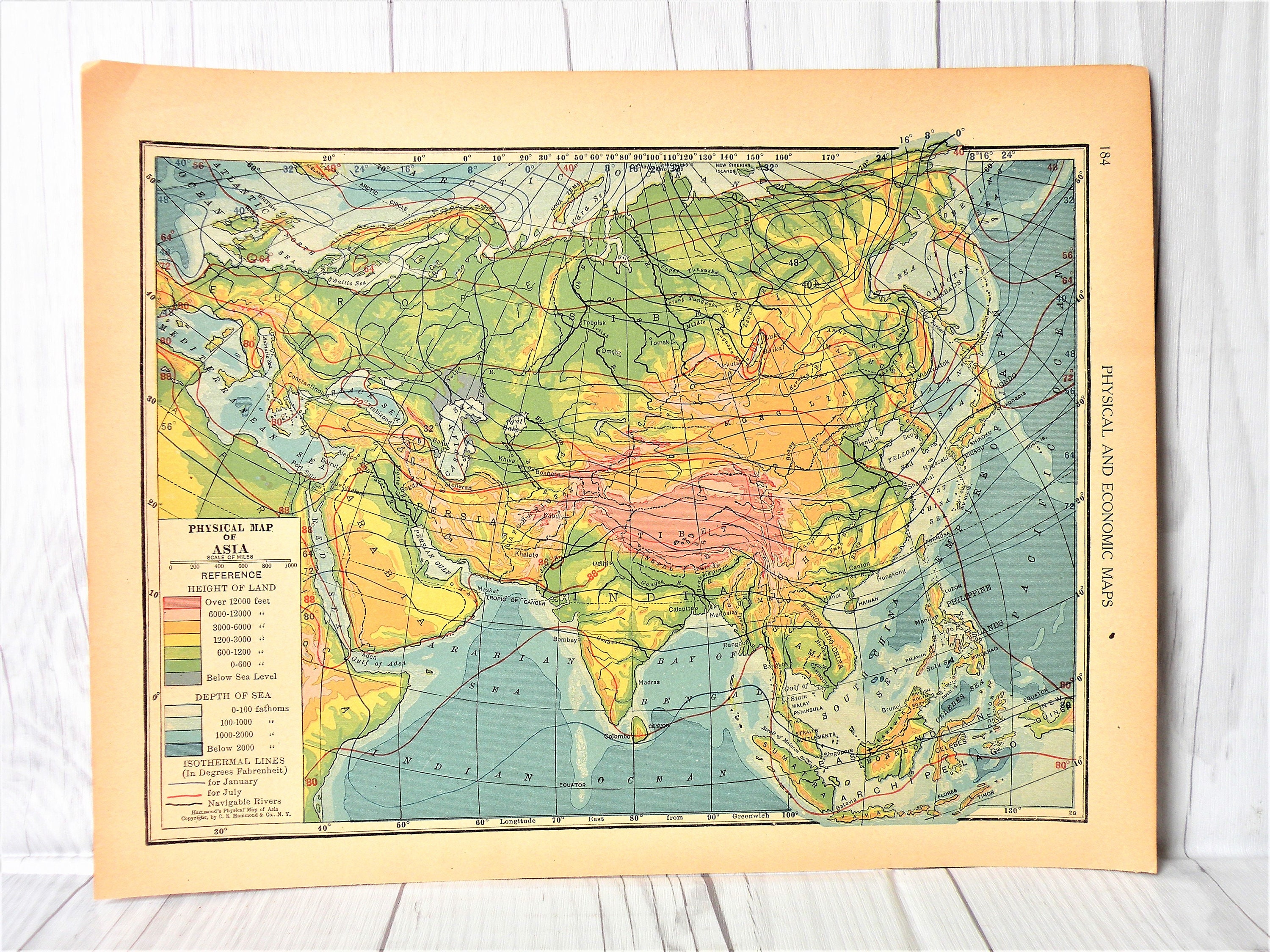 Globes & Maps 1930s Vintage Map of Asia Home & Living etna.com.pe