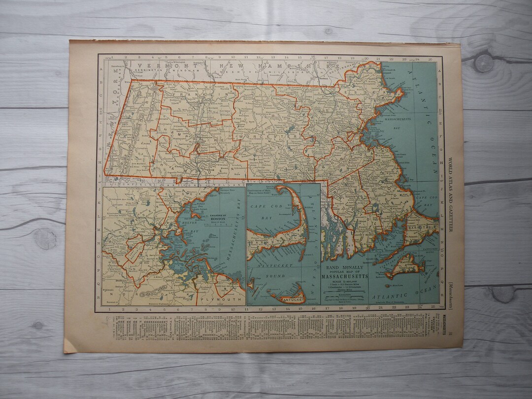 Vintage Map of Massachusetts 1937, WWII Era Map, Vintage Map, Aesthetic ...