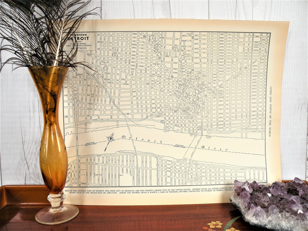 Old Black and White Map of Detroit 1940, WWII Era Map, Vintage Map of ...