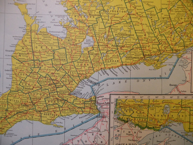 Vintage 1940 Ontario Map, WWII Era, Printed in USA - Etsy