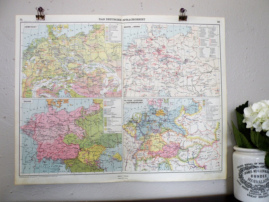 Antique Germany Map, 1928 German Language, Vintage Wall Art - Etsy