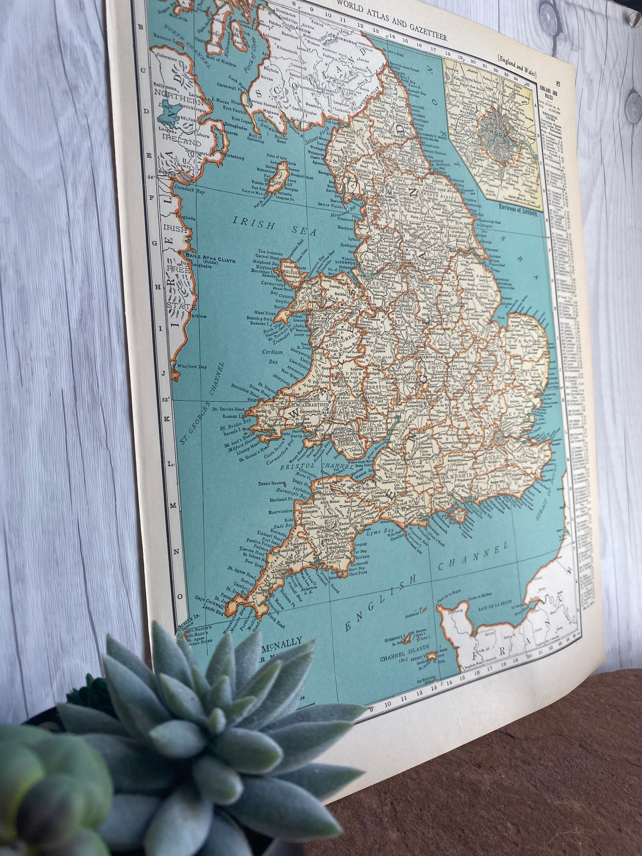 England Wales Map Vintage 1940 WWII Era Map Historian Gift - Etsy