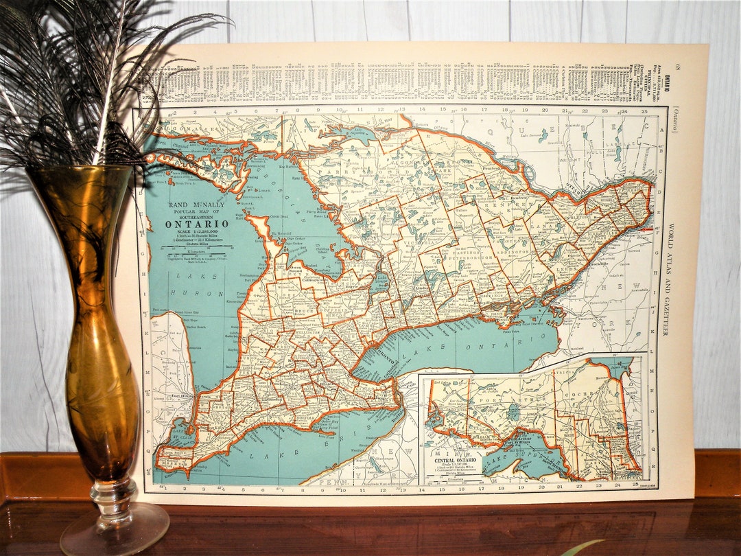Ontario Map Vintage 1940, WWII Era Map, Colorful Map of Ontario ...