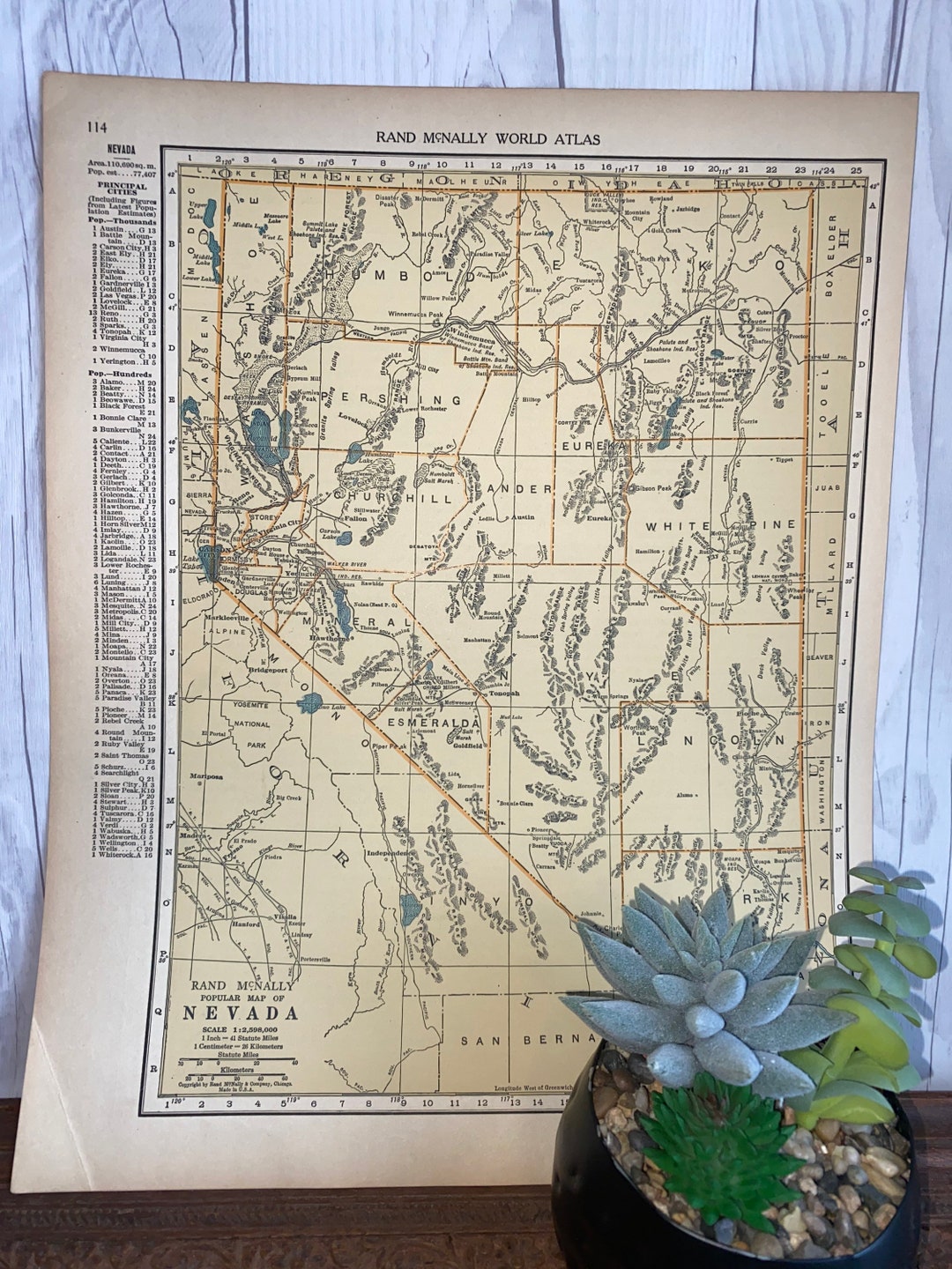 Original Vintage Nevada Map Print, Rand Mcnally Atlas - Etsy