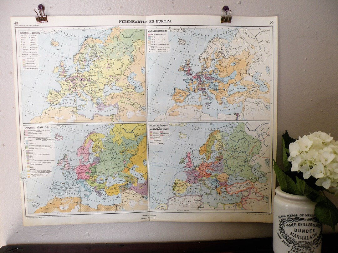 Antique Map Europe 1928, Original Map Europe, Vintage Map, Retro Travel ...