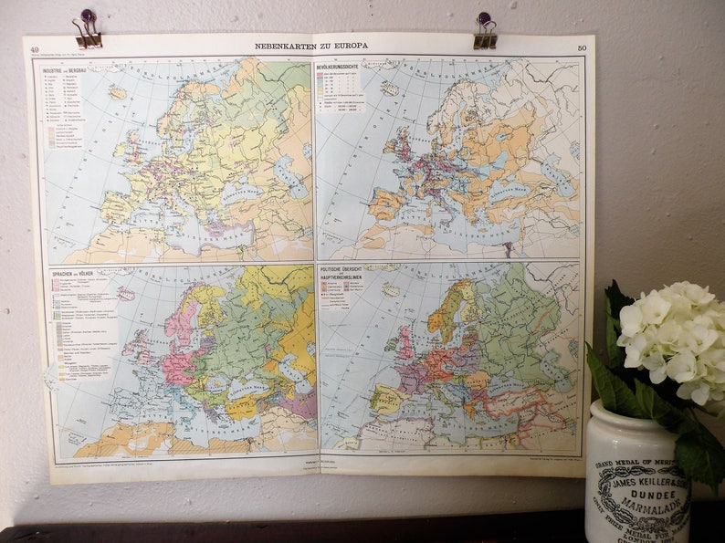 Antique Map Europe 1928 Original Map Europe Vintage Map - Etsy