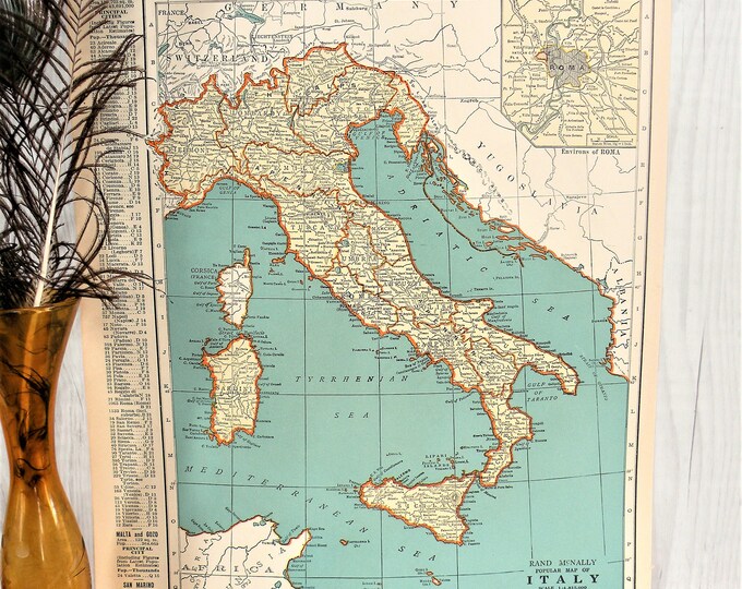 Vintage Map of Italy-1940 Historical Print-wwii Map of Italy-frameable ...