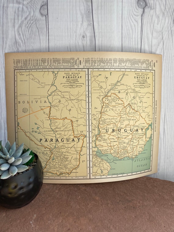 Antique Map of Paraguay and Uraguay 1929 Vintage Aesthetic | Etsy