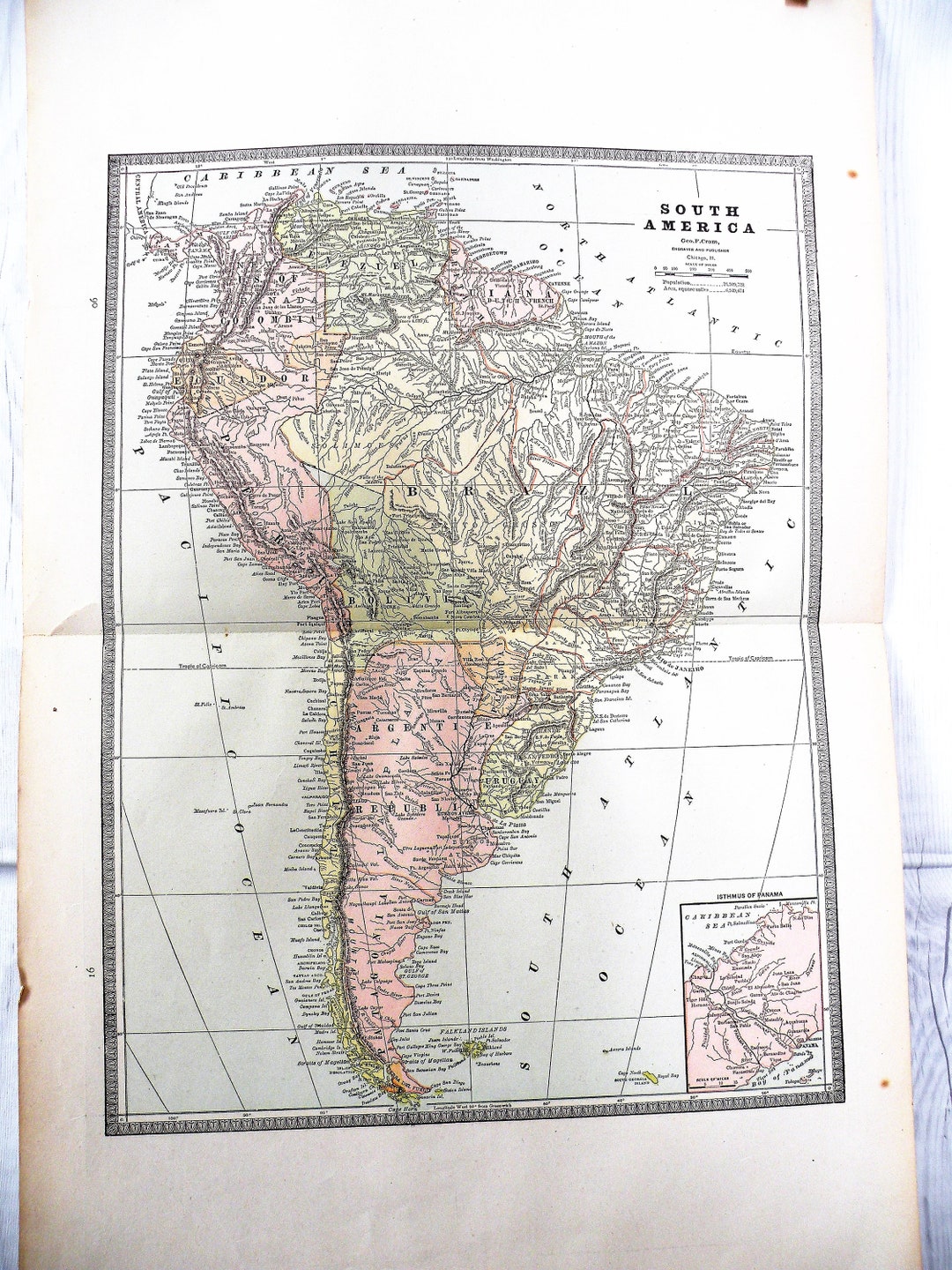 Antique Map of South America 1884, Beautiful Old Map, Gallery Wall Art ...