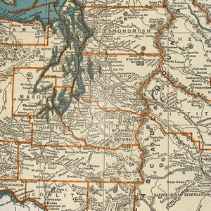 Washington State Map 1940, Cool Old Map to Frame, Washington Gift Idea ...